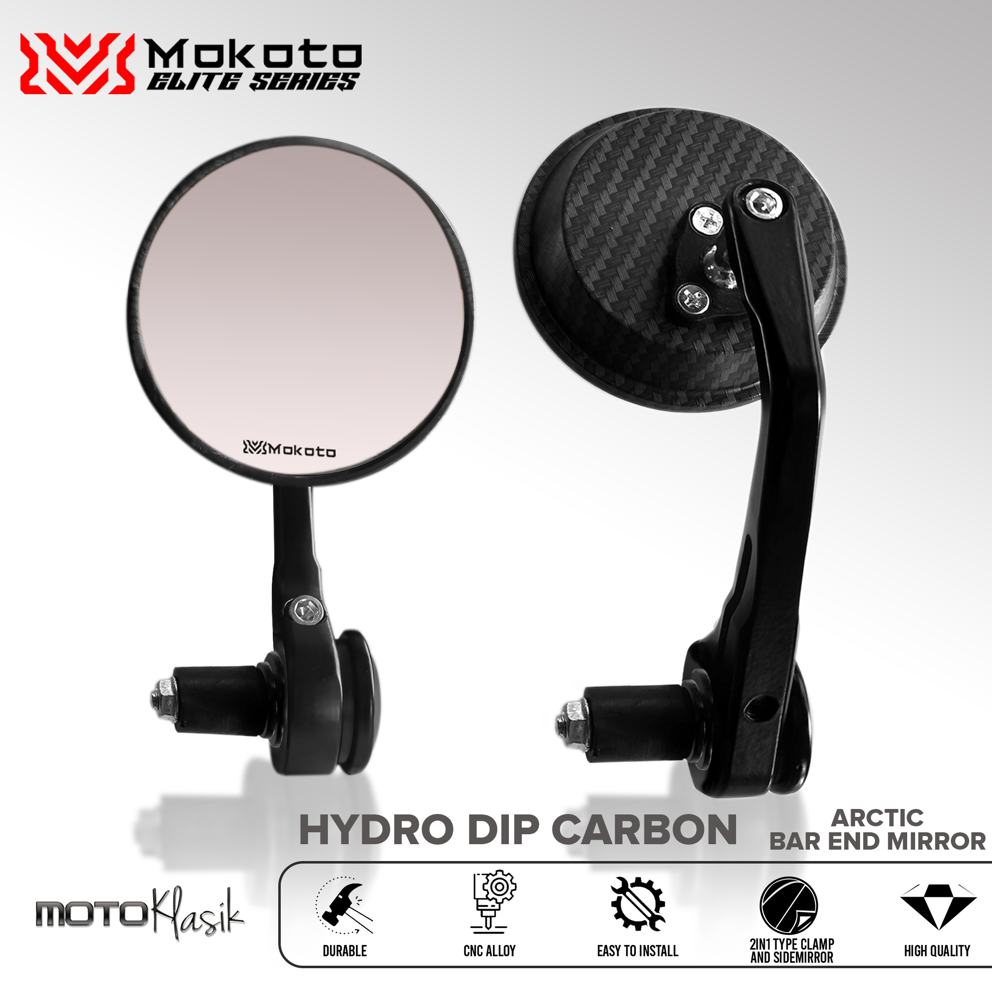 MOKOTO ELITE SERIES CNC ARCTIC CARBON BAR END SIDE MIRROR MOTO-ES-749 ...