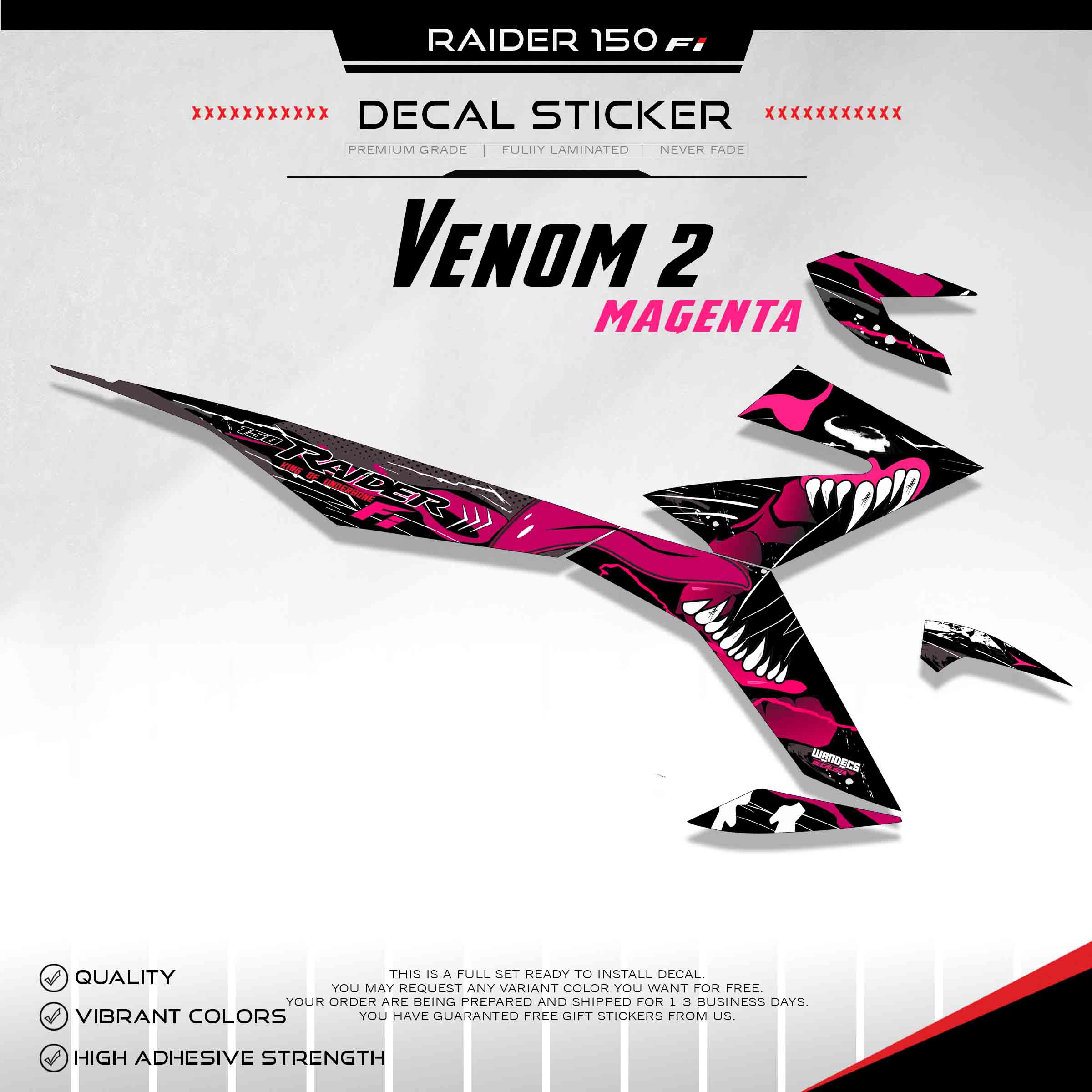 Suzuki Raider 150 Fi Decals - ( Fully Laminated - Gloss Vinyl high ...