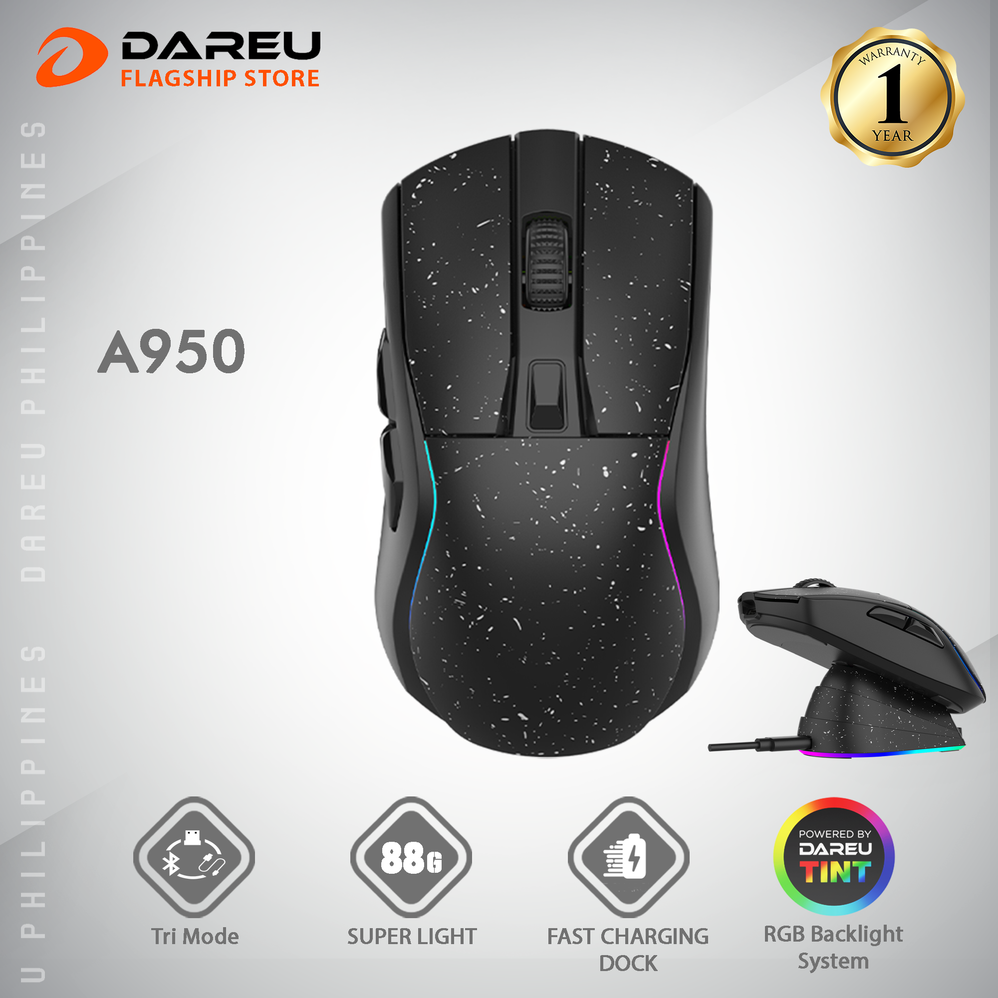 Dareu A950 with charge base Wireless Tri-mode High-level Gaming Mouse FT. Aim--WL Optical Sensor ...