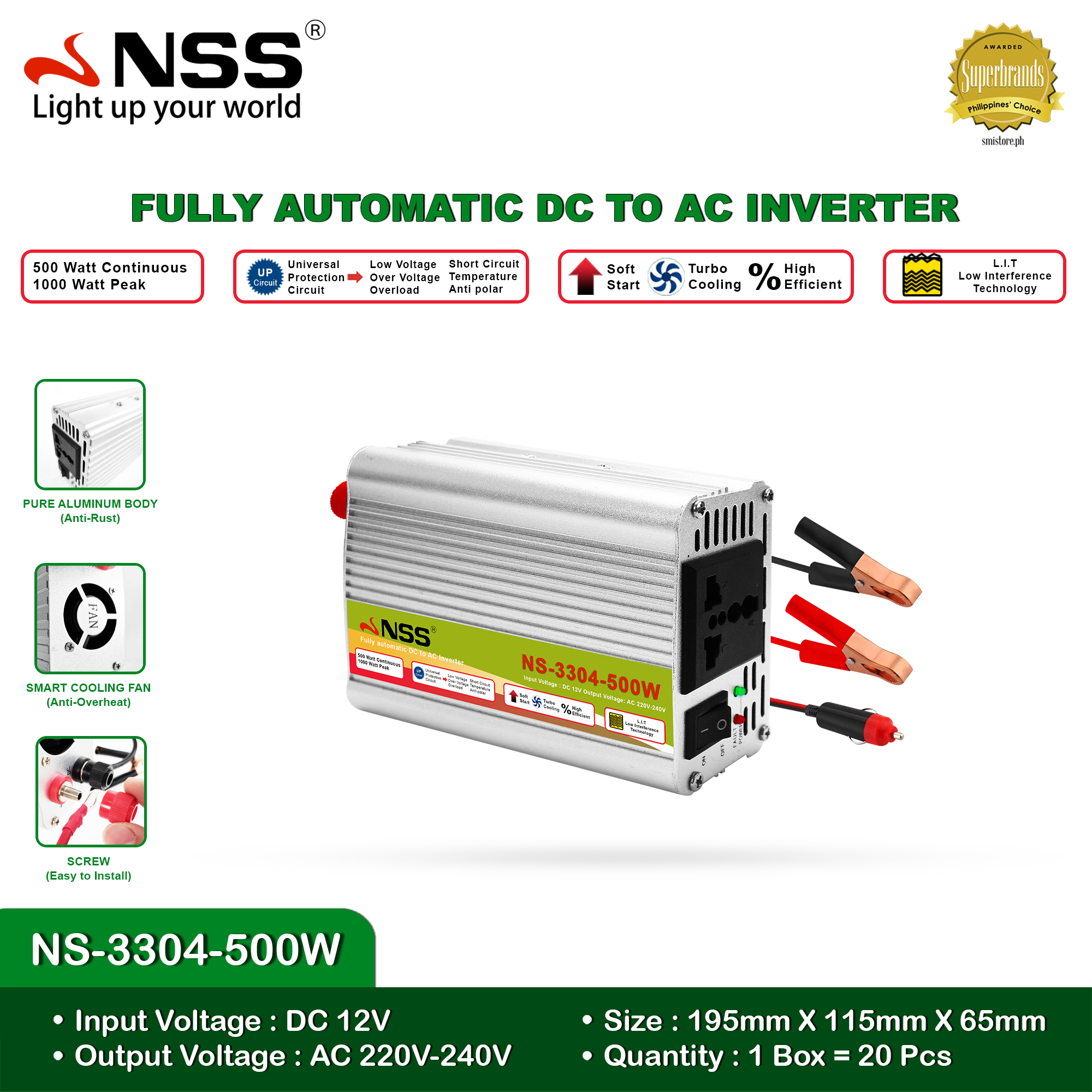 【Two-year warranty】Nss Inverter 12V to 220V Heavy Duty Set 500W /1000W ...