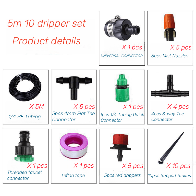 Garden Drip Irrigation 5M Kit Garden spray irrigation set System ...