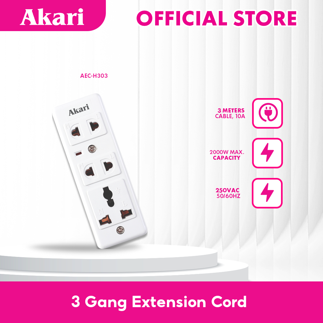 Akari 3 Gang Extension Cord , 3 Meters Cables with Metal Bracket (AEC ...