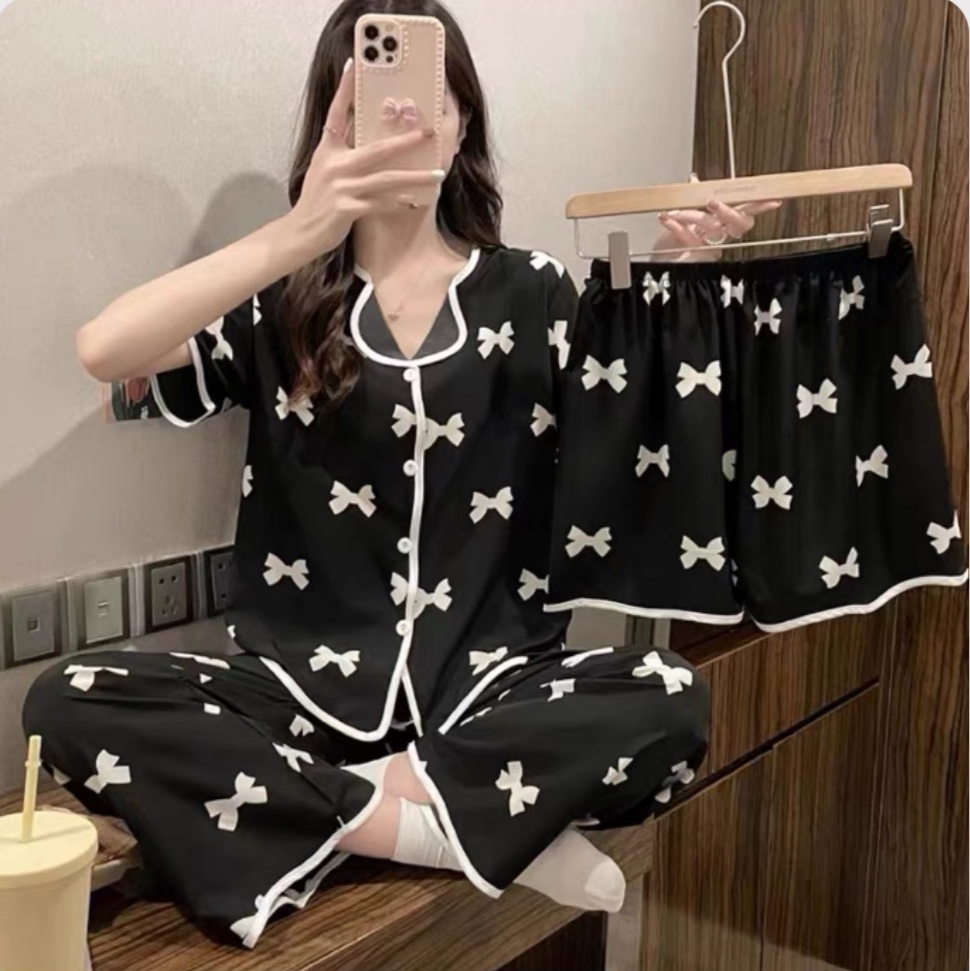 3 in 1 Pajama Set Korean Sleepwear Set Comfy Breathable Lounge Wear ...