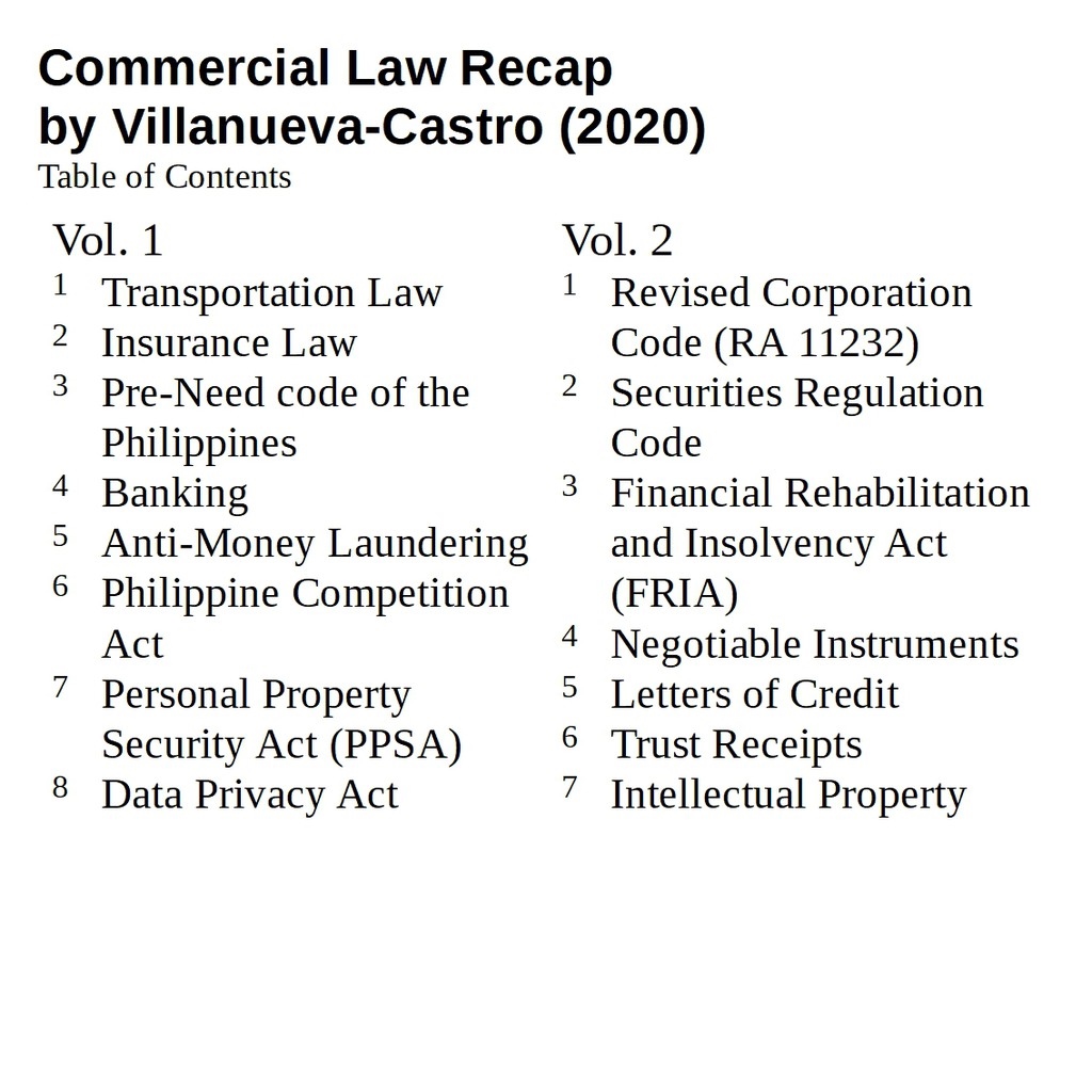 Zarah Villanueva-Castro - Book 2 (2020) - Commercial Law Recap ...