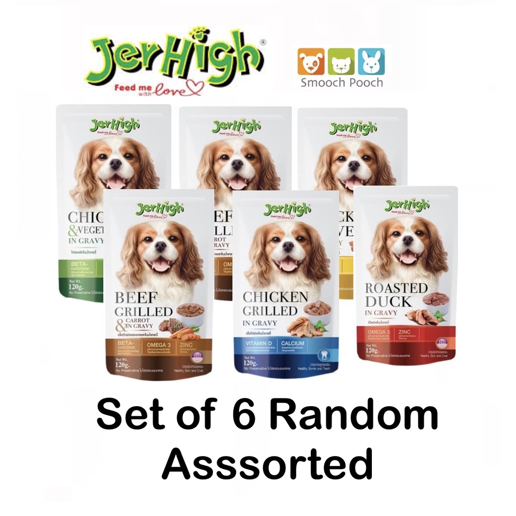 Jerhigh Pouch 120g Wet Dog Food - ASSSORTED RANDOM FLAVOR (set of 6 ...