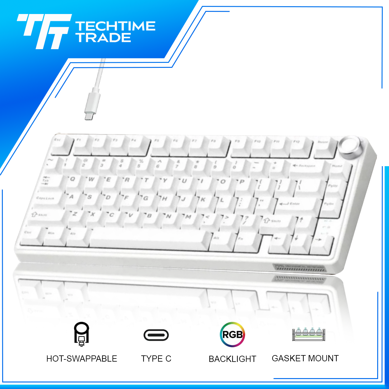 Royal Kludge RK R75 Mechanical Keyboard Wired with Volume Knob 75% TKL ...