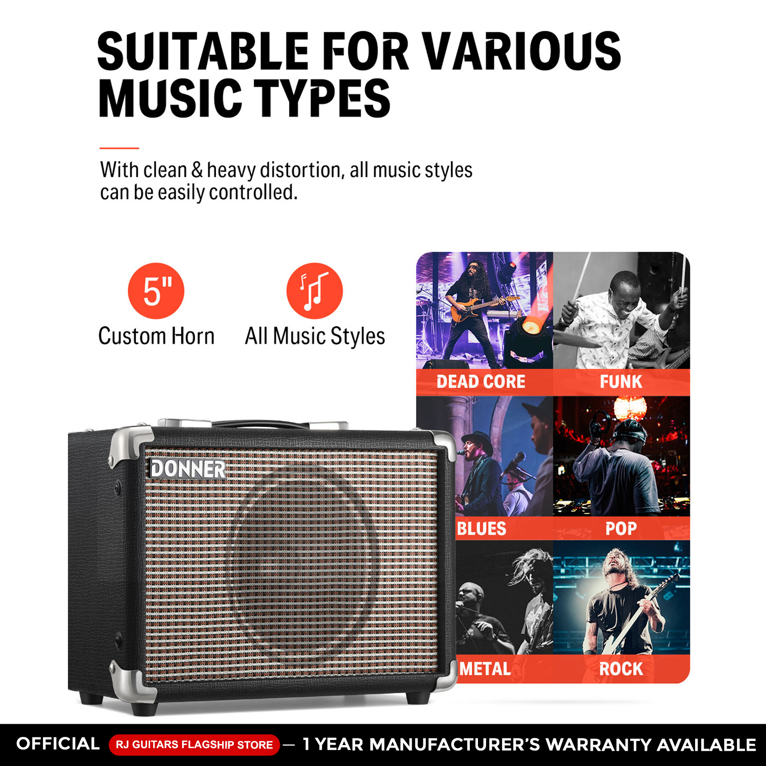 Donner M-10 10W Guitar Amplifier, Electric, Bass and Acoustic Guitar ...