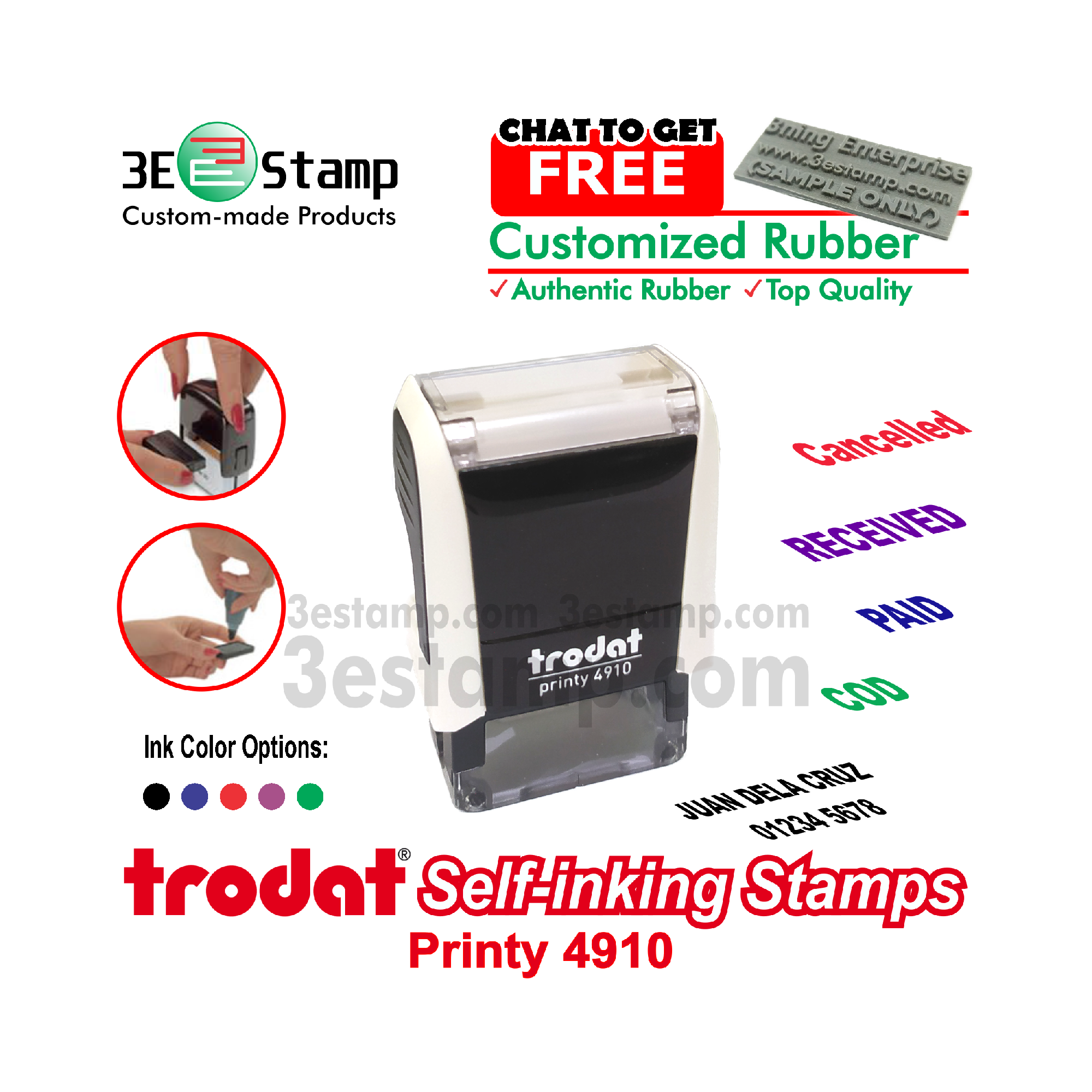 【3E Stamp】Trodat 4910 Printy Self inking Stamp for Personalized Name ...
