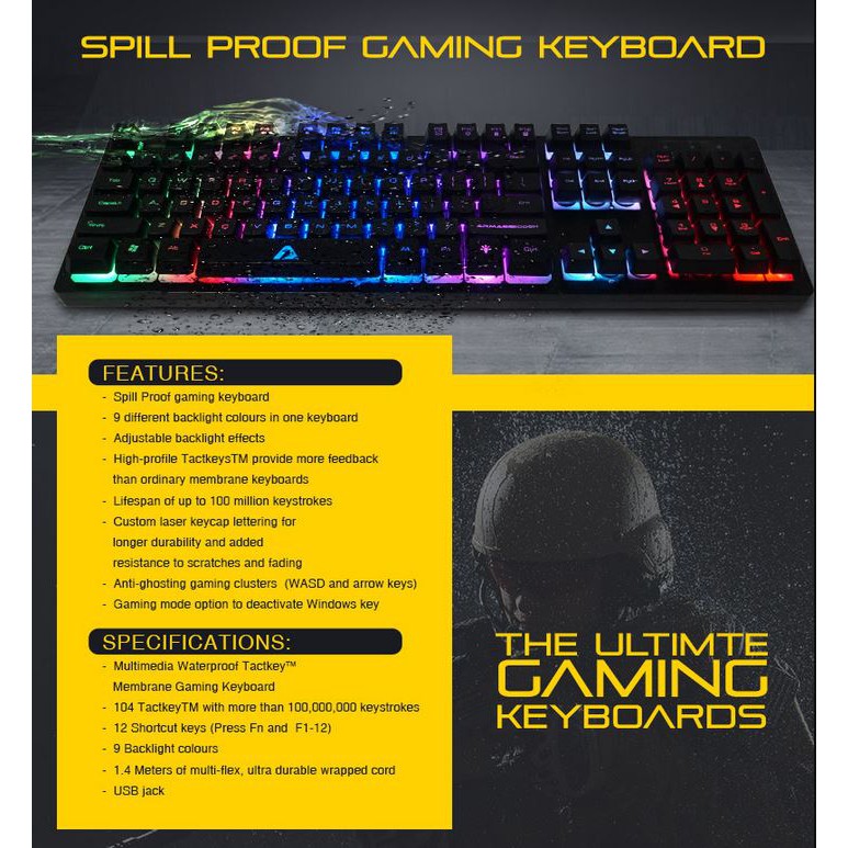 blutooth keyboard Armaggeddon Kalashnikov AK-999 SFX Spill-Proof RGB ...