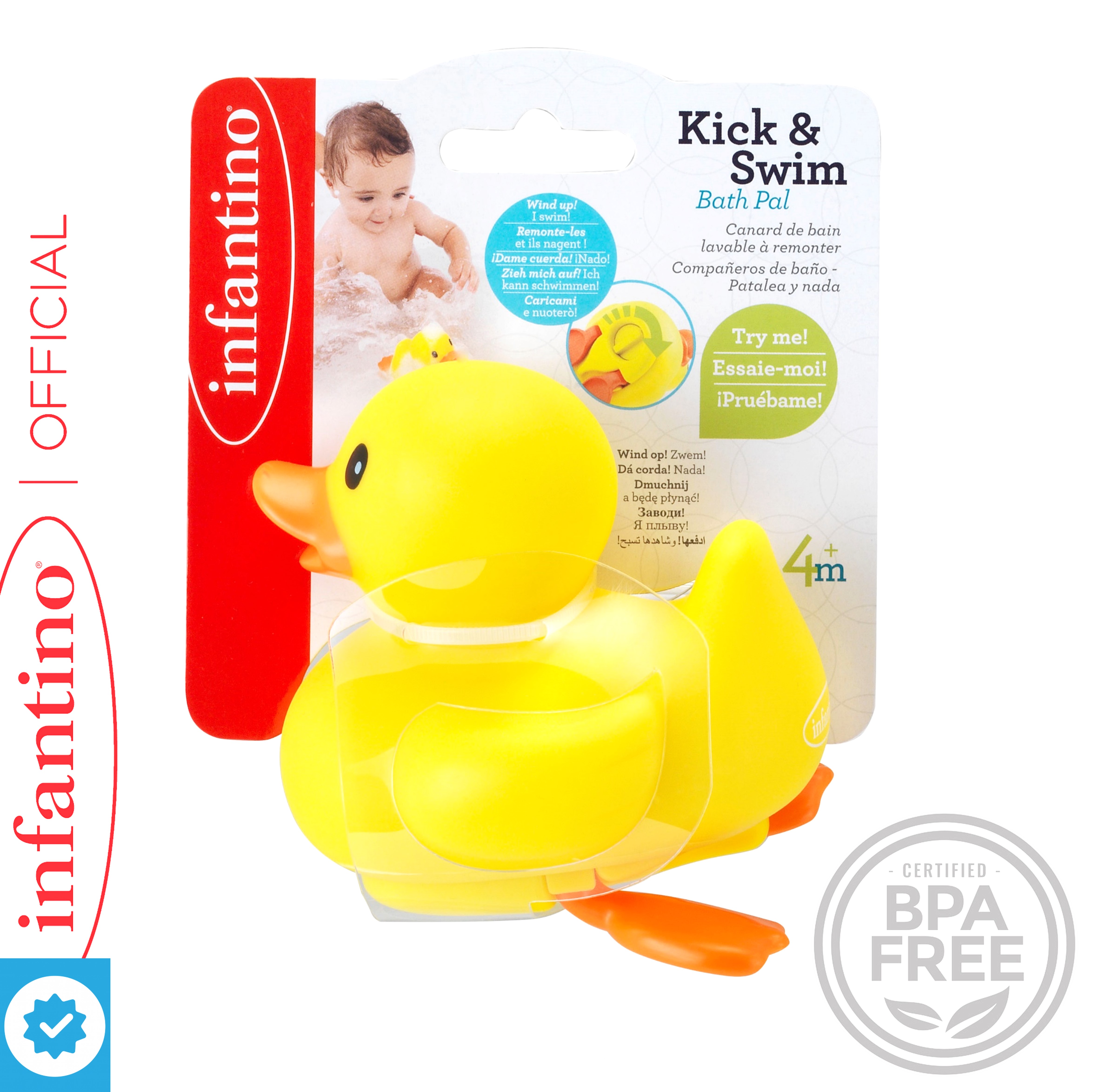 INFANTINO Kick & Swim Bath Pal™ - DUCK (BPA-Free) | Wind-Up, Swims-On ...