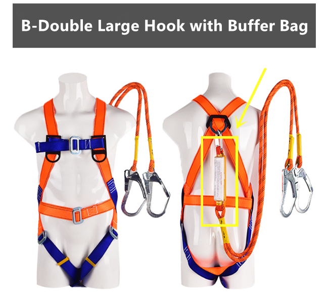 Full Body Safety Harness with Double Lanyard Double Large Hook Fall ...