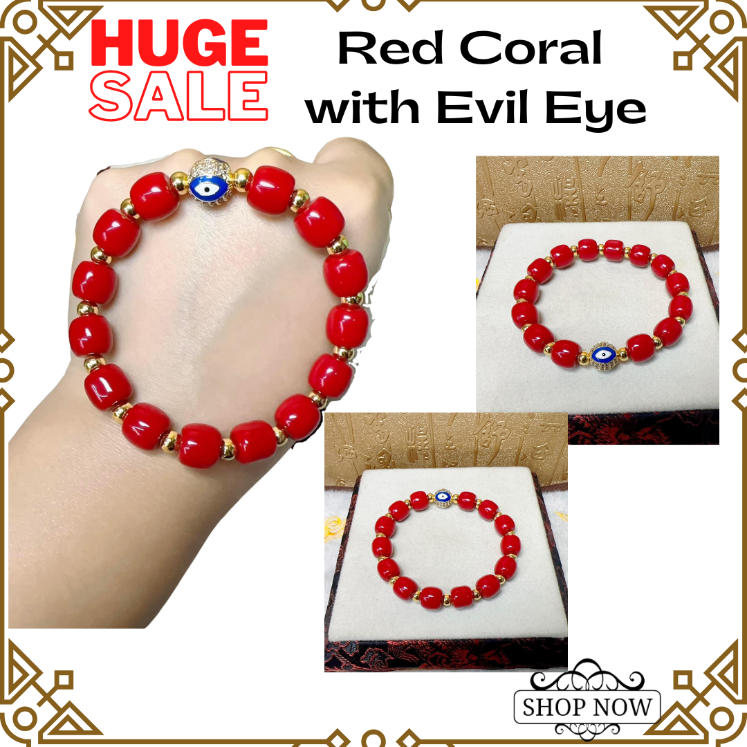 Blessed and Cleansed Anti-Evil Blue Eye Protection Red Coral Stone ...