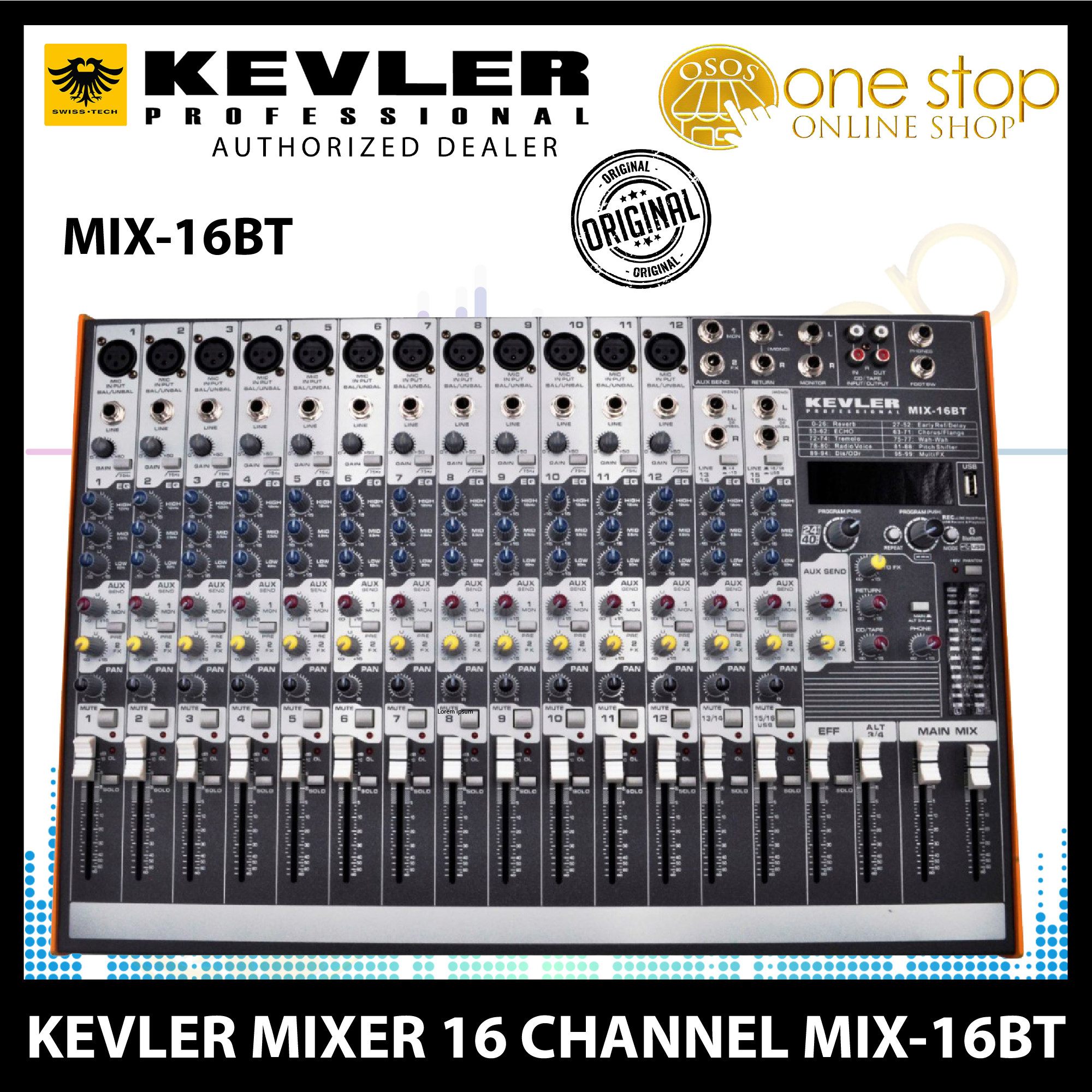 Kevler Professional 16 Channel Compact Mixer Audio MIX-16BT MIX16BT MIX ...