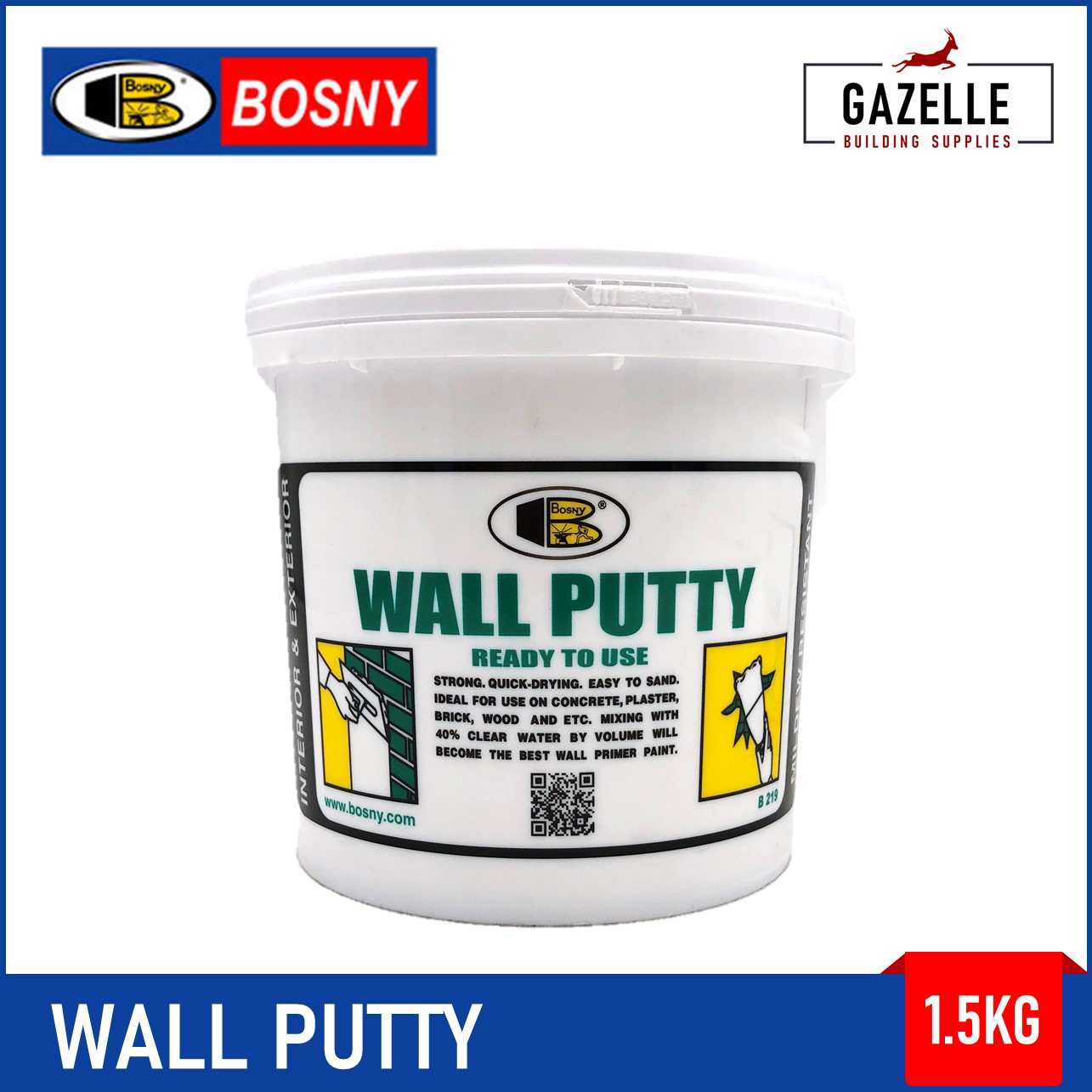 Bosny Wall Putty 0.5kg / 1.5kg / 5kg #B219 | Lazada PH