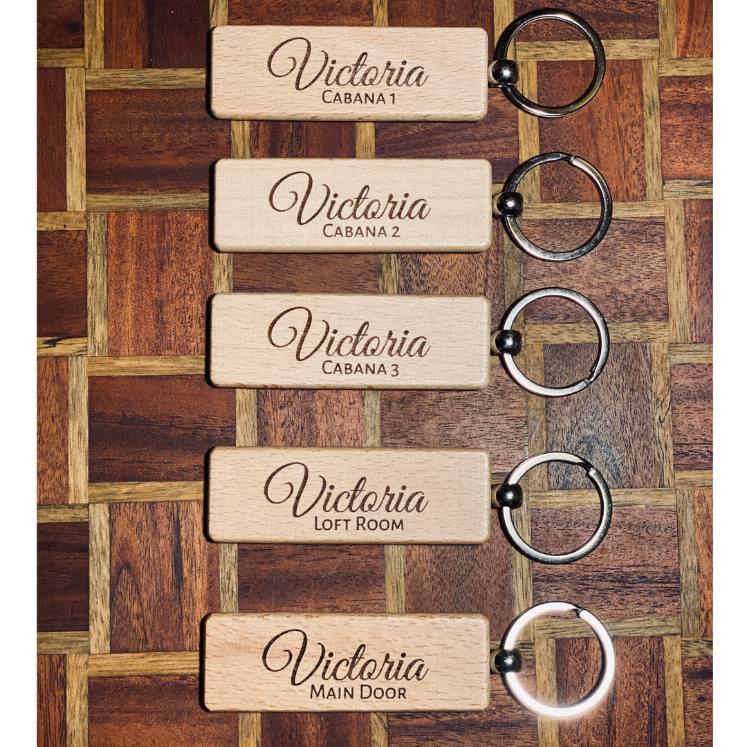 Long Wooden Keychain For Hotel and Resort Personalized Laser Engraved ...