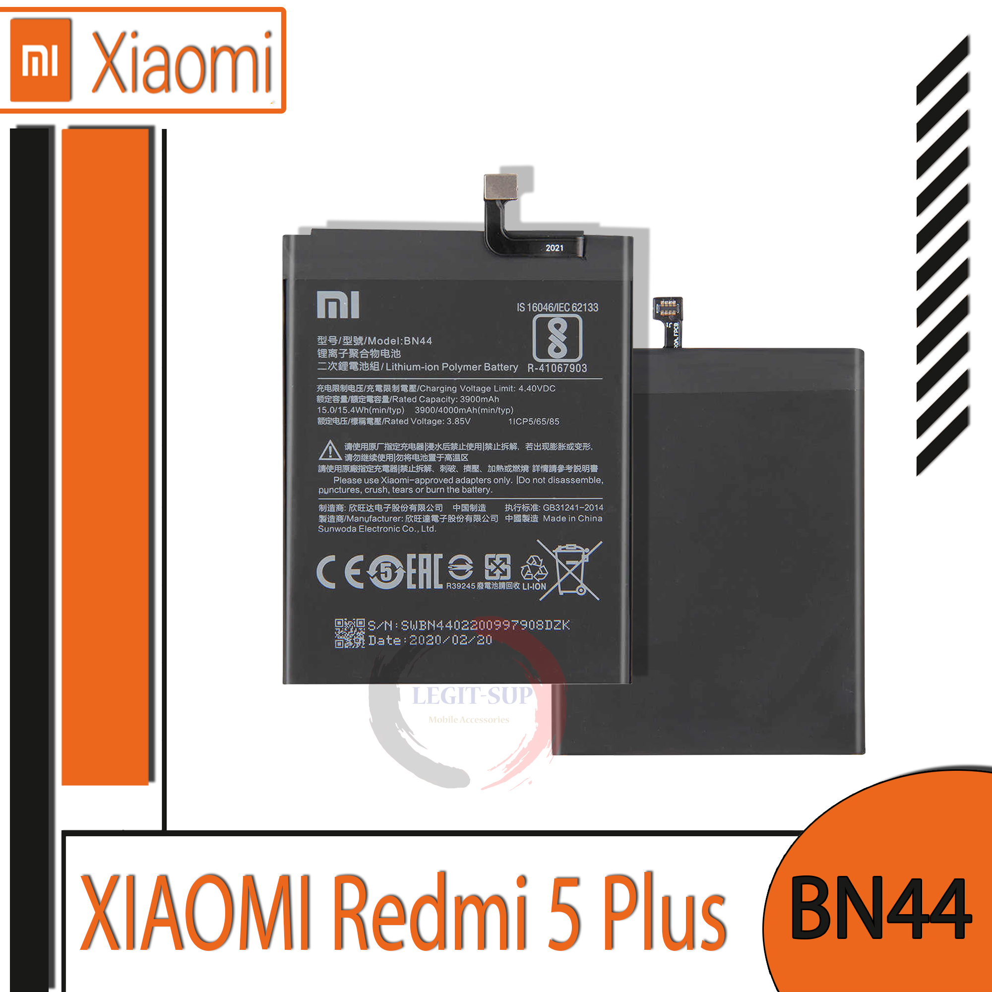 XIAOMI Redmi 5 Plus Battery, Model: BN44 (4000mAh) Original Equipment ...
