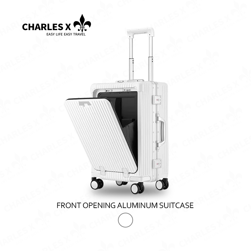 CHARLES X Luggage Multifunctional front door aluminum suitcase 20/24 inch carry-on suitcase ...