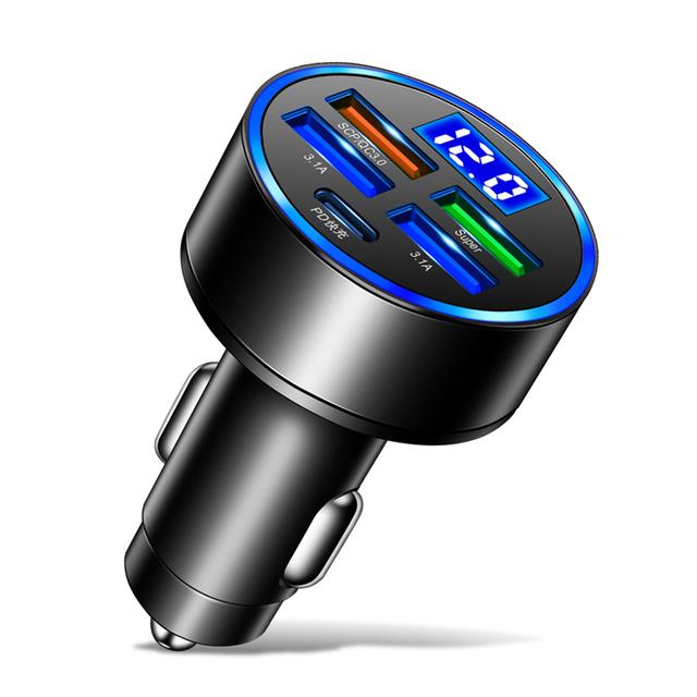 5 Ports Car Phone Charging Adapter LED Digital Display 15W Power Supply ...