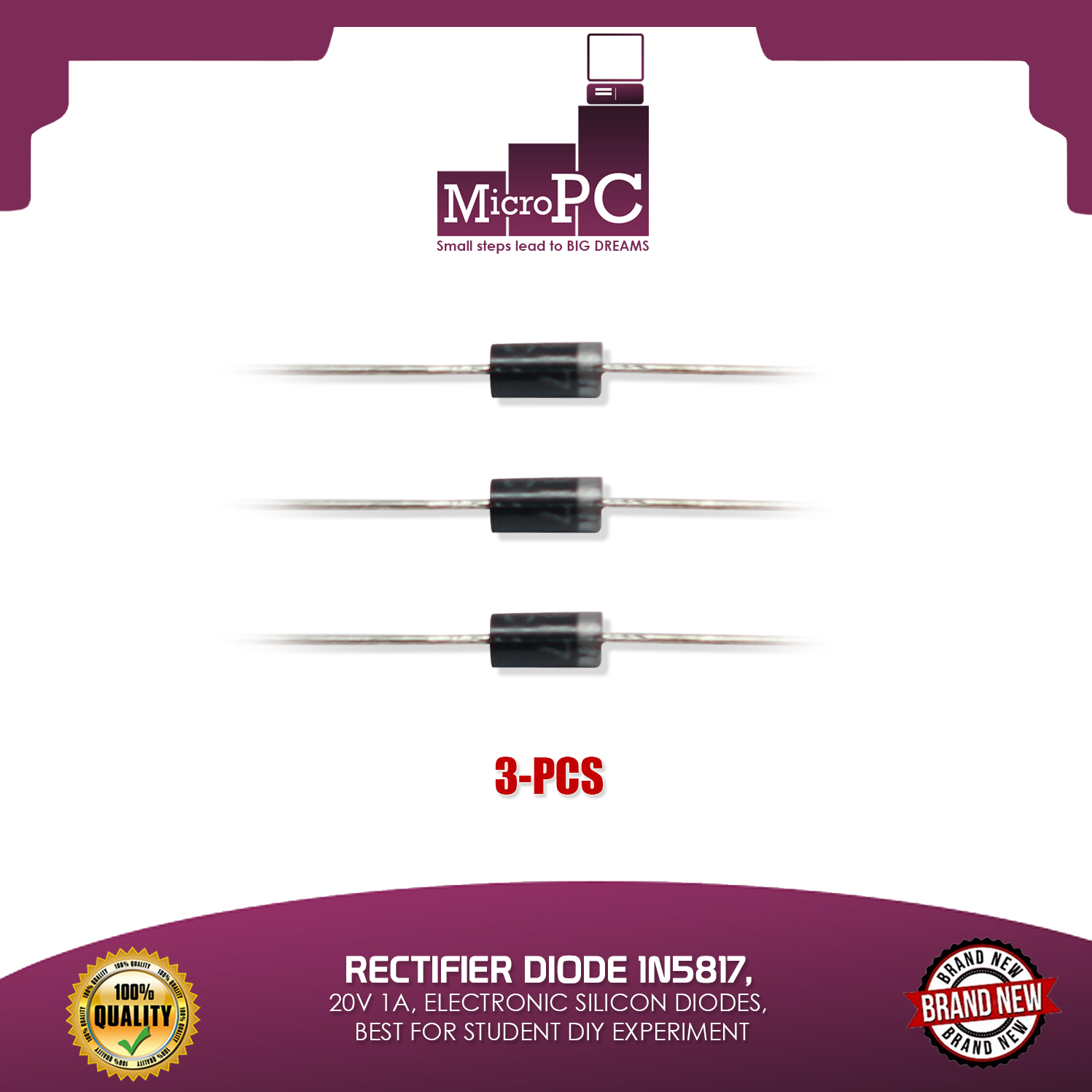 RECTIFIER DIODE 1N5817, 20V 1A, ELECTRONIC SILICON DIODES, BEST FOR ...