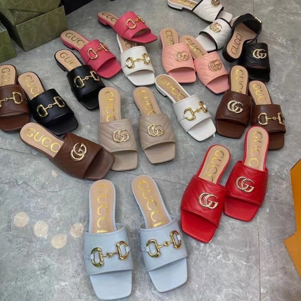 【IN STOCK】G Leather Flat Slippers - DSFFDGHHGFGDGFSD - ThaiPick