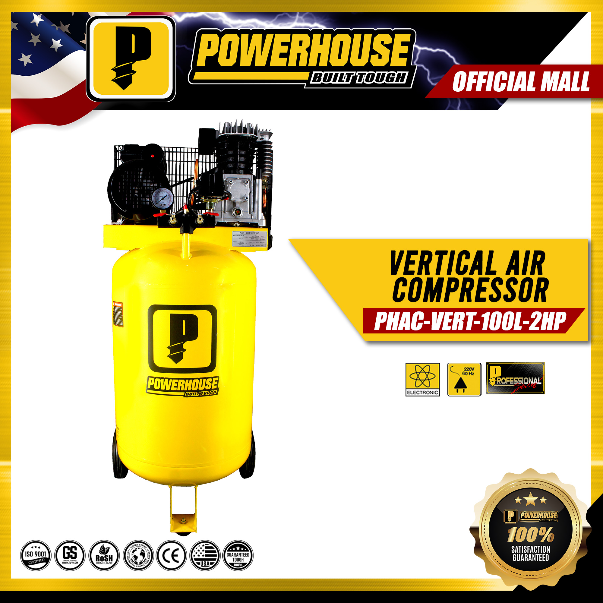 POWERHOUSE Industrial Vertical Air Compressor 2HP 100L PHAC-VERT-100L-2HP PHPT | Lazada PH