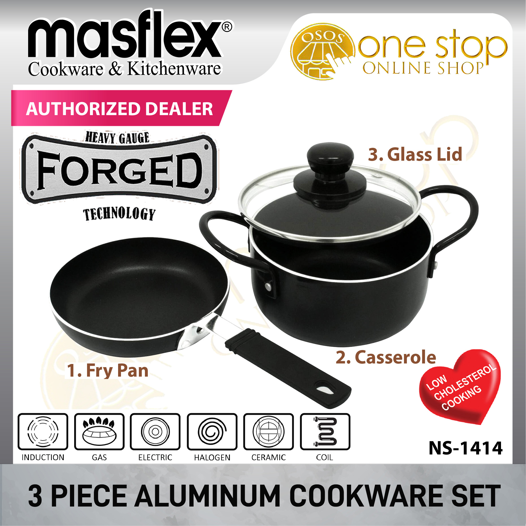 Masflex Original 3 Piece Aluminum Non-stick Mini Cookware Set NS-1414 ...
