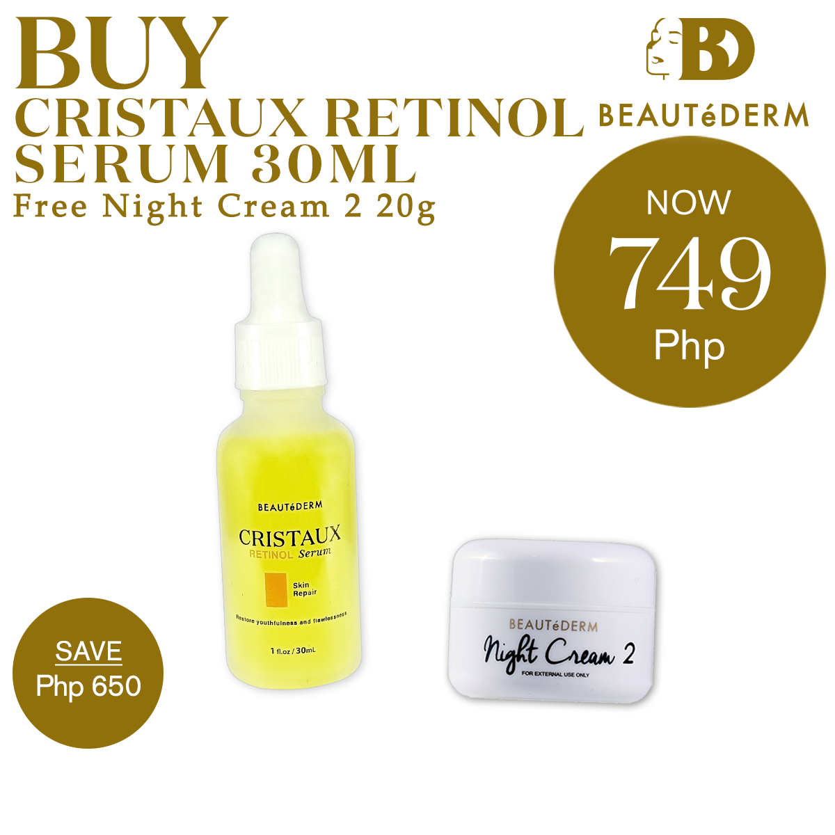 BUY Beautederm Cristaux Retinol Serum Skin Repair 30ml FREE NIGHT CREAM ...