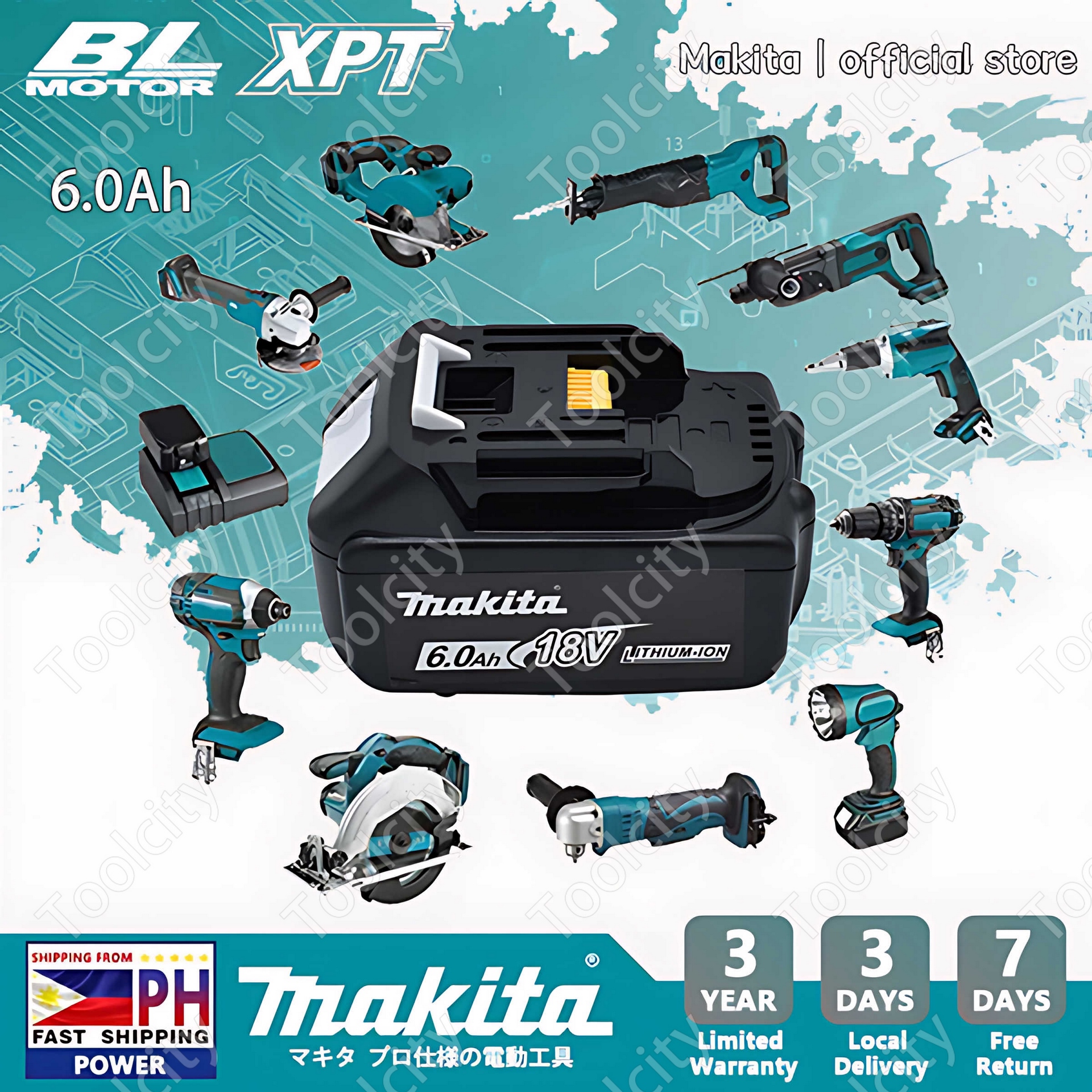 Makita 18V 6.0Ah Rechargeable Power Tool Battery Lithium ion Replacement LXT BL1860B BL1860 ...