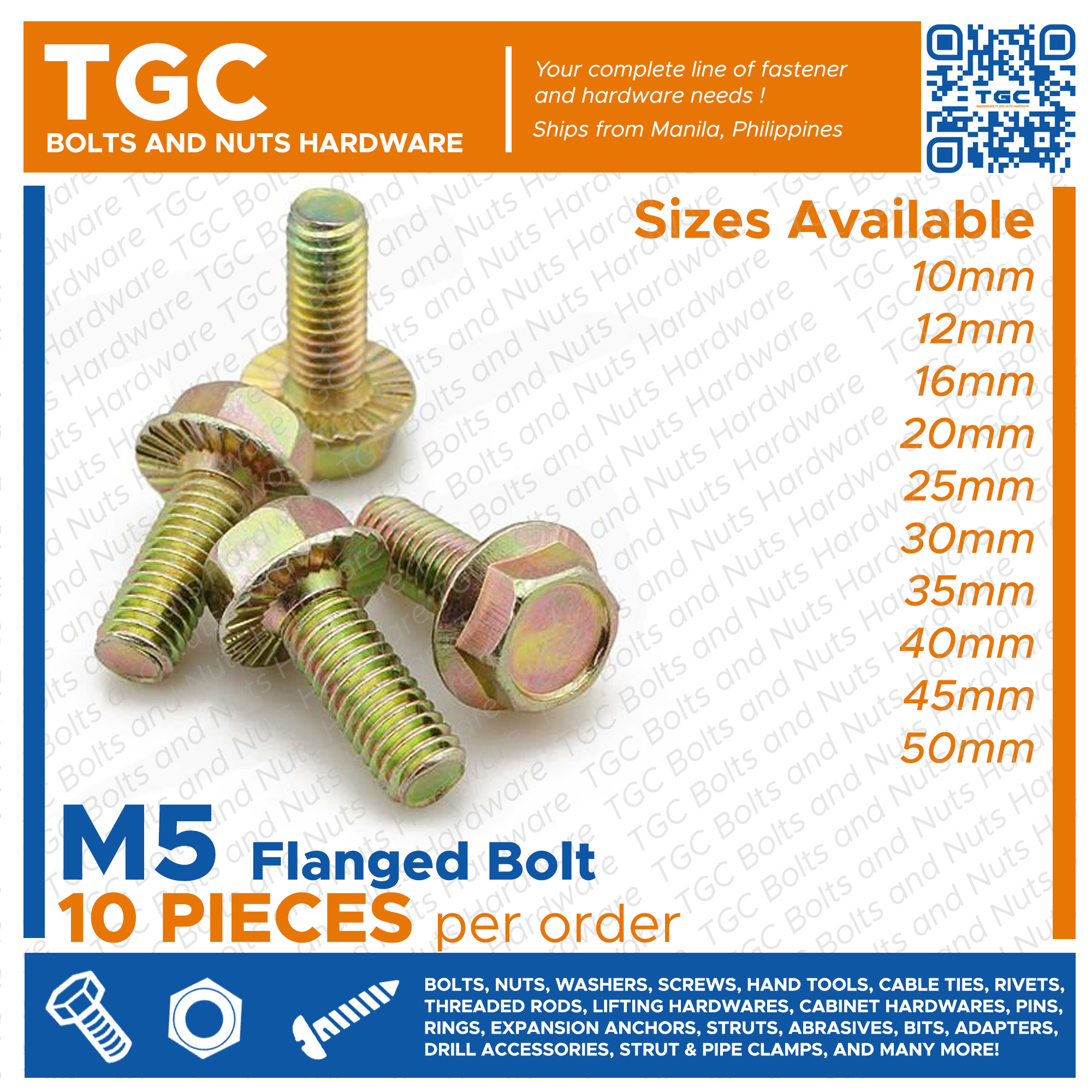 TGC 10PCS Flange Bolt M5 x 10~50 mm NC Tetanize Hex Washer Head Screw 5 ...