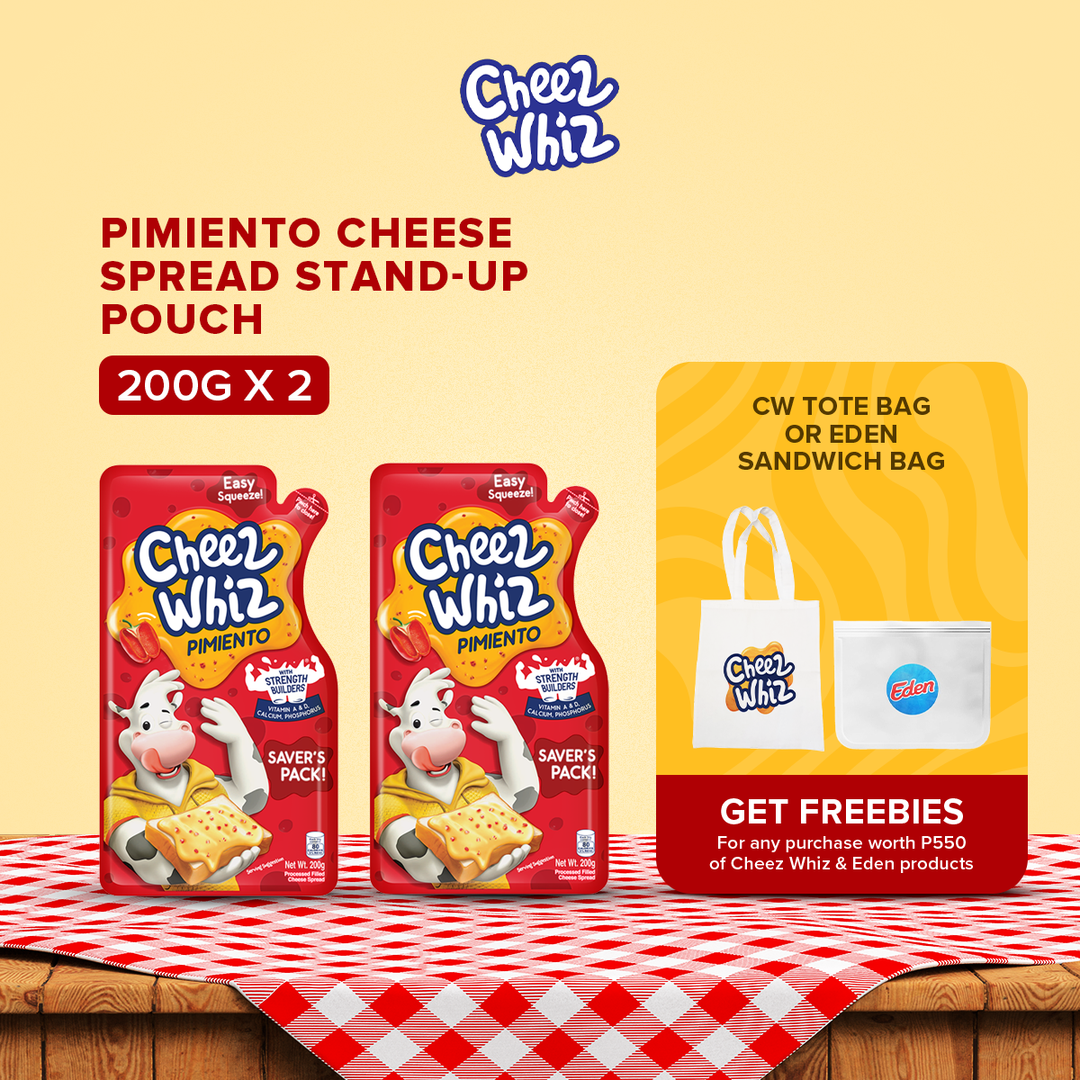 Cheez Whiz Pouch - Pimiento Cheese Spread 200g with Vitamin A & D ...