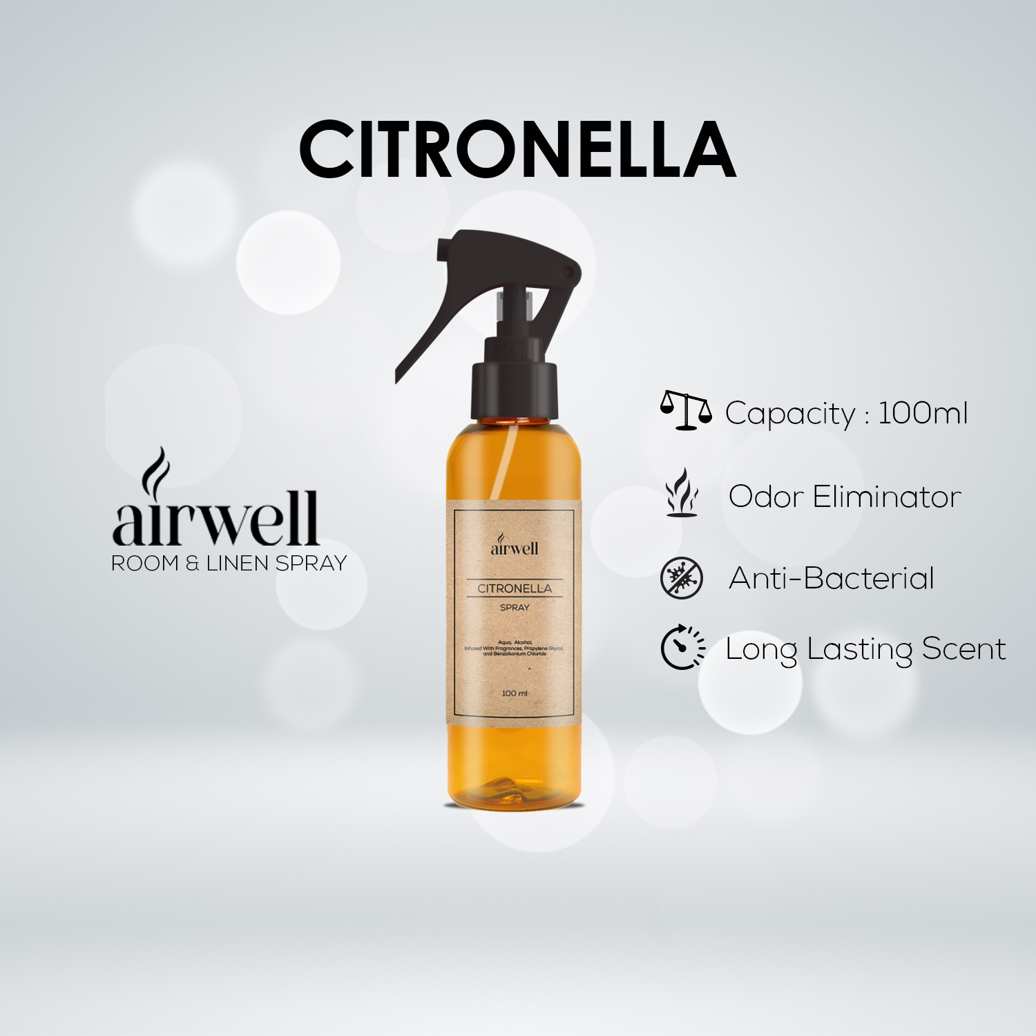 Airwell Citronella Room Spray Linen Spray Anti-Bacterial Deodorizer ...