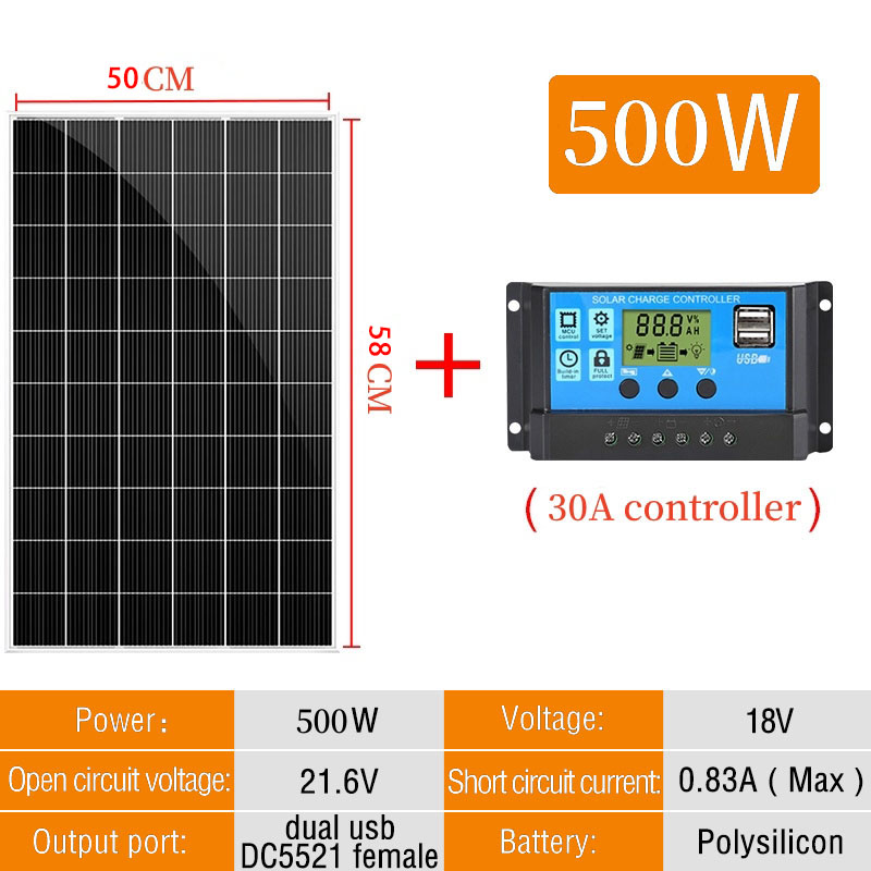 Solar Panel 500W 300W Household Charging Panel 30A Controller Portable ...