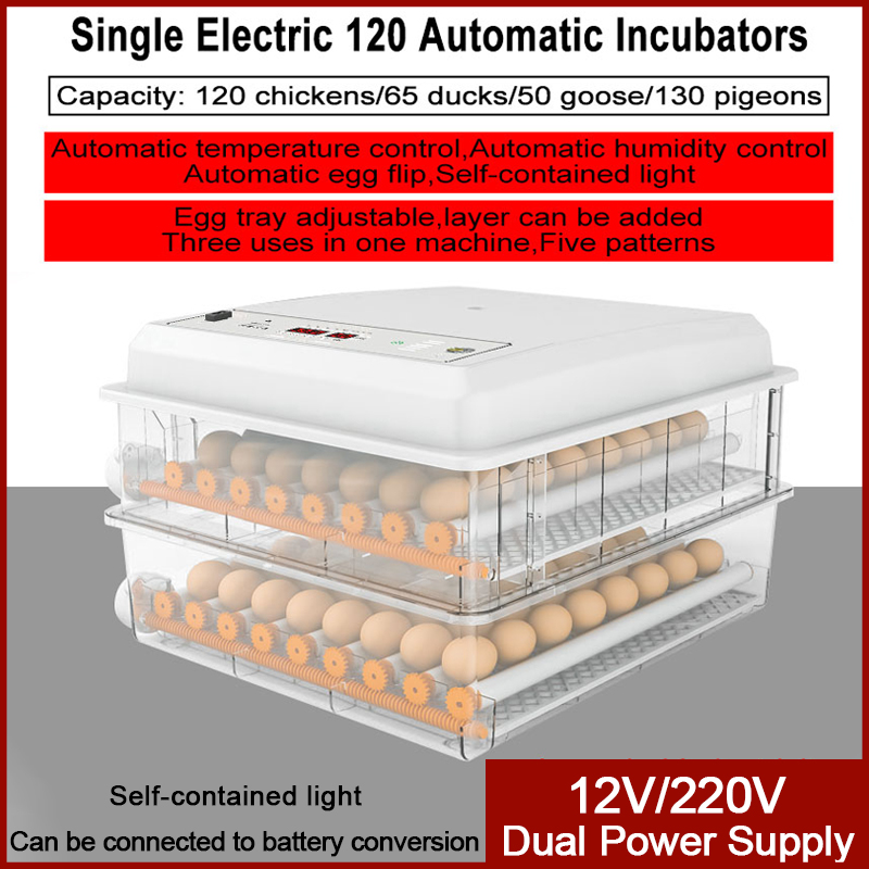 Eggs Fully Automatic Egg Incubator 220V/12V 130 Eggs Incubator Intelligent Digital Hatcher ...