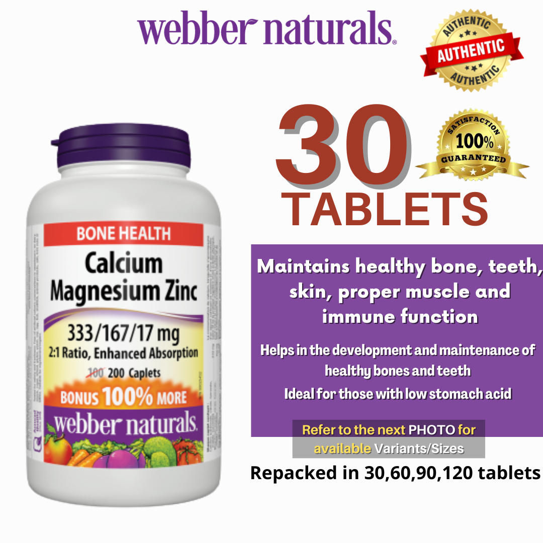 30 Tablets- Webber Naturals Calcium Magnesium Zinc 333/167/17mg | Lazada PH