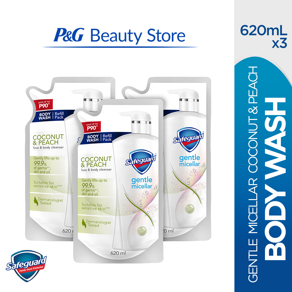 Safeguard Antibacterial Gentle Micellar Soap Body Wash (Berries & Pear ...