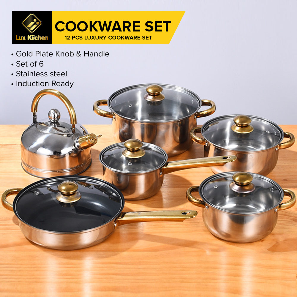 Lux Kiichen 12Pcs Non stick cookware set cooking set stainless cooking ...