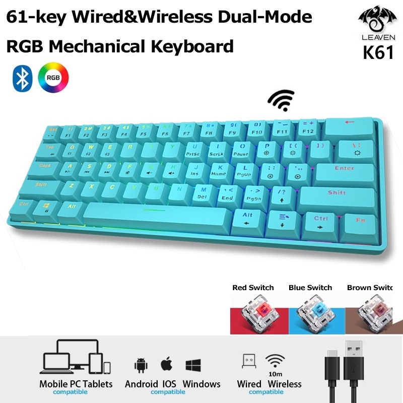 LEAVEN K61 Mechanical Keyboard Wireless Two Mode Hot swappable 60 RGB ...