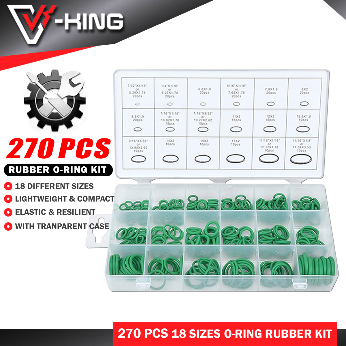 V-KING 270Pcs 18 Sizes O-ring Kit Metric O ring Seals Nitrile Rubber ...