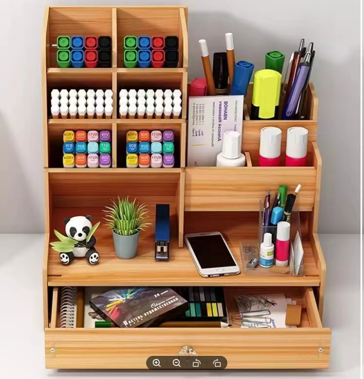 Happy Multi-function Wooden Desktop Pen Holder Office School Storage ...