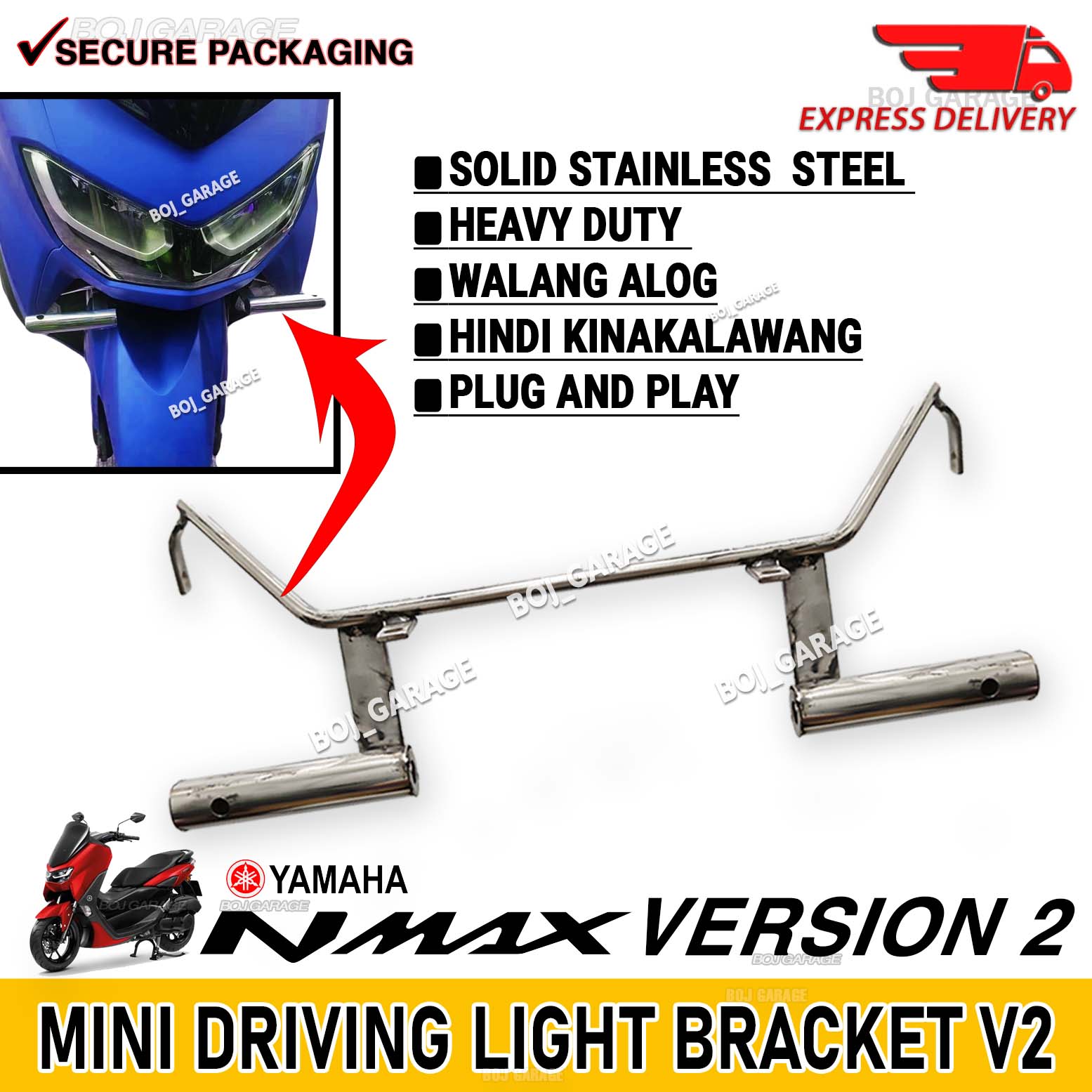 YAMAHA NMAX 2020 Mini driving light Bracket Version 2 Solid Stainless ...