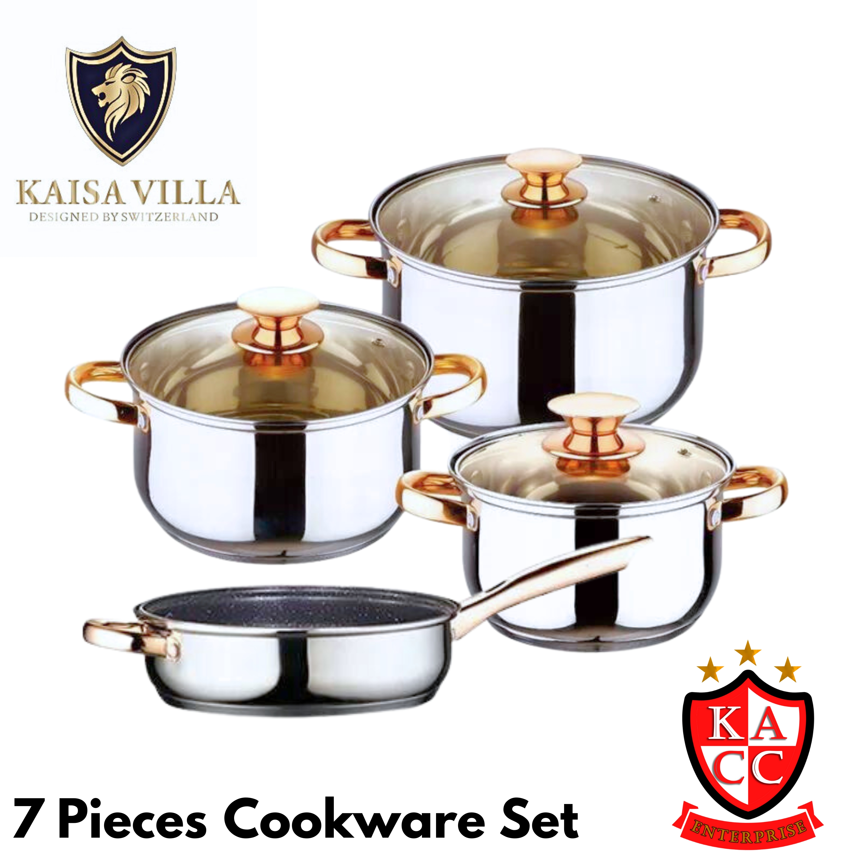 KACC Kaisa Villa W-2001 7 Pieces Cookware Set Stainless Steel Marble Coated Non - Stick Frying ...