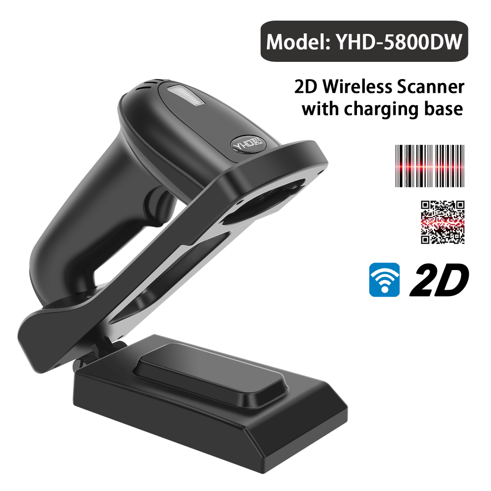 2.4G Wireless Barcode Scanner with Charging Base 1D 2D QR Bar Code ...