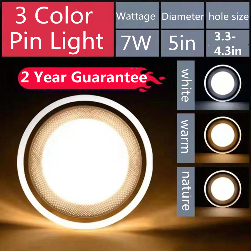 Tricolor Pin light 7W LED Downlight Ultra-Thin Ceiling Light Dimmable ...