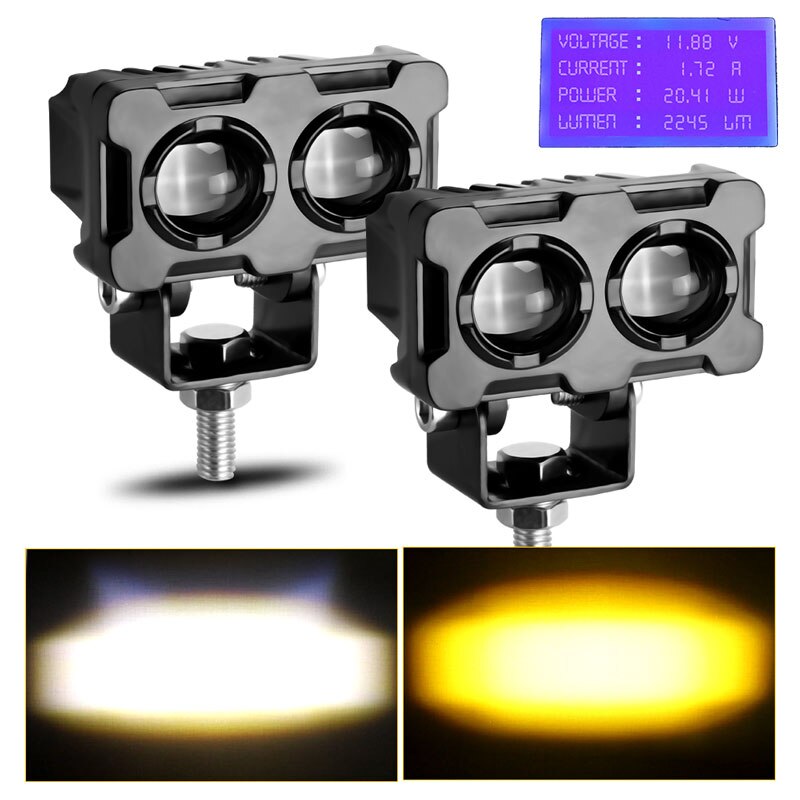 New Double LED Mini Driving Light Fog Light Dual Color for Motorcycle ...