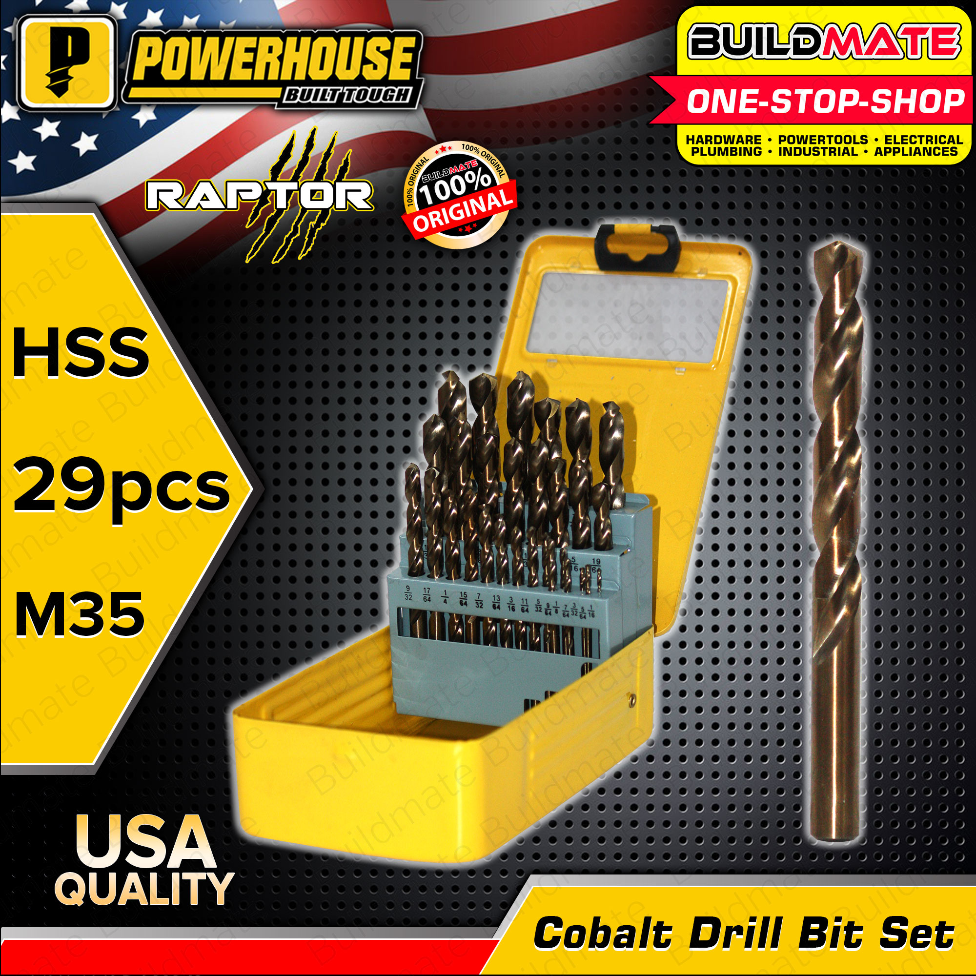 BUILDMATE Powerhouse 29PCS/SET M35 Cobalt Jobber Drill Bit Set HSS Cobalt Drill Bit Set Metal ...