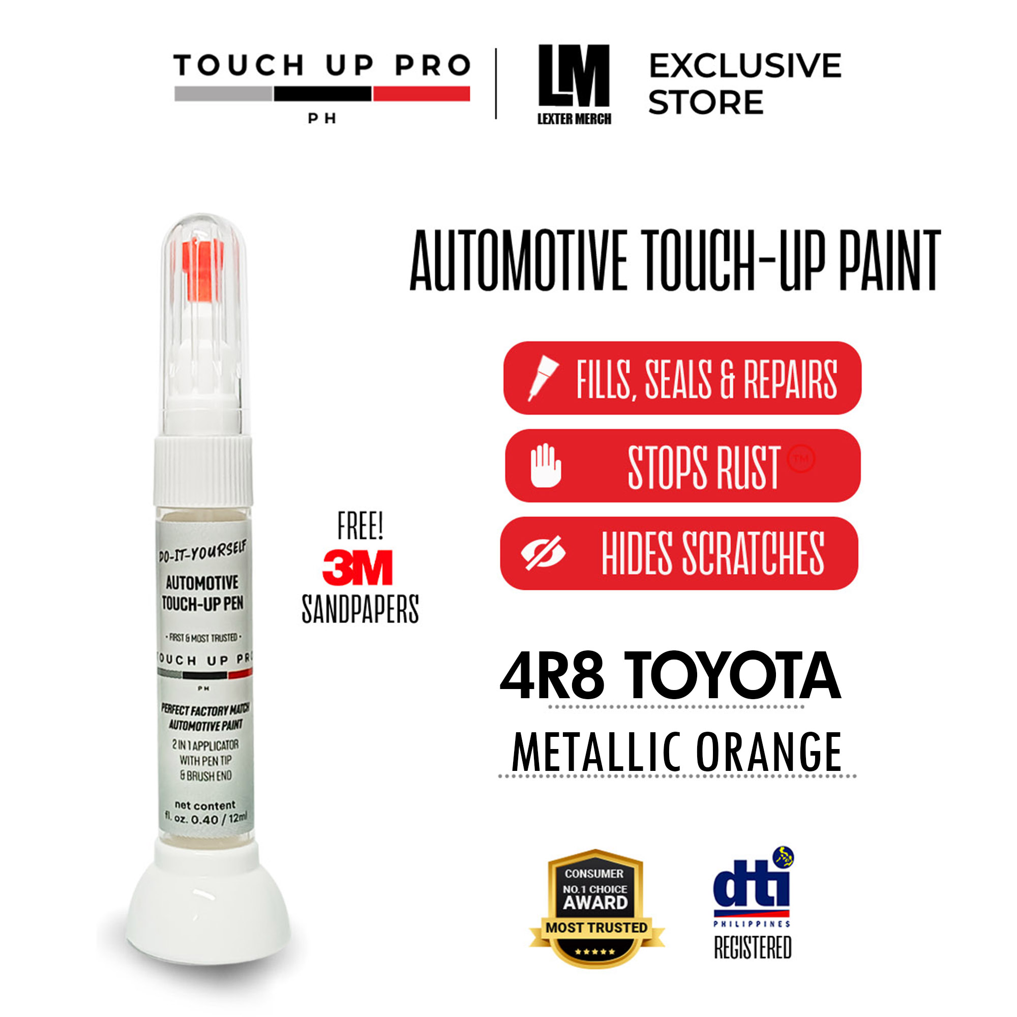 4R8 Metallic Orange Toyota Touch up Pro Permanent Touch Up paint ...