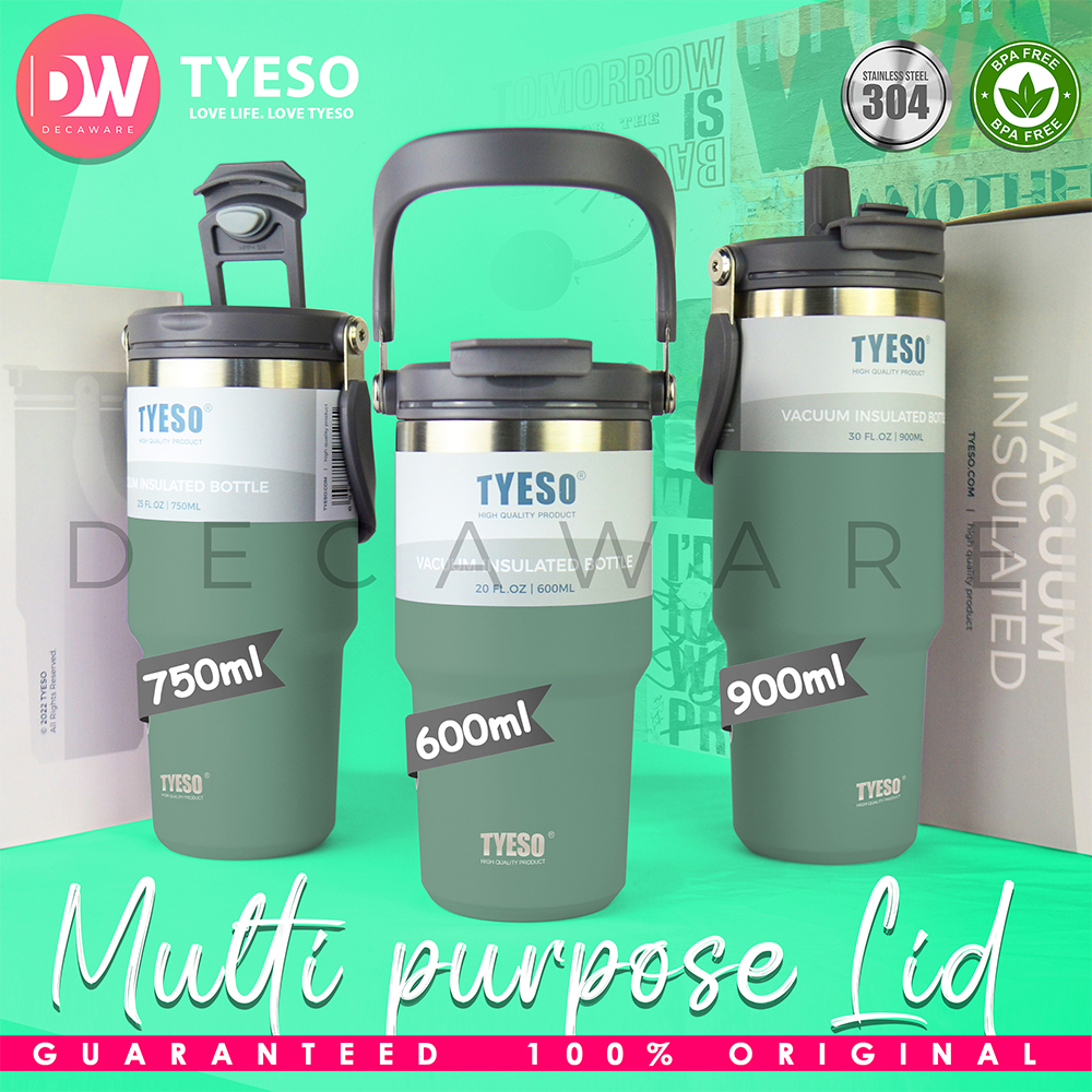 Original Tyeso Vacuum Insulated Tumbler 600ML 750ML 900ML Multipurpose Lid with Straw and Handle ...