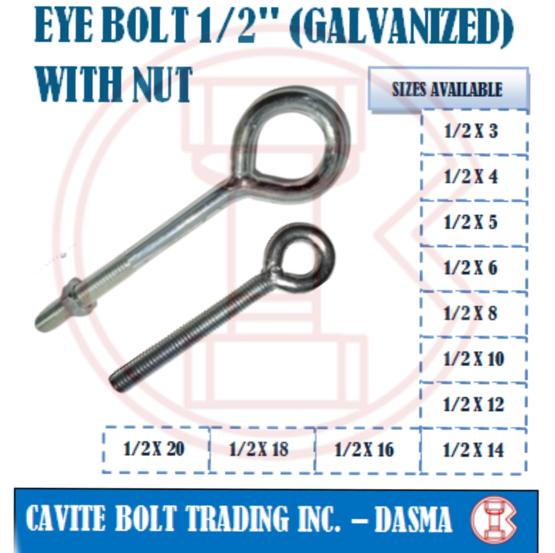 EYE BOLT 1/2" WITH NUT (GALVANIZED) | Lazada PH