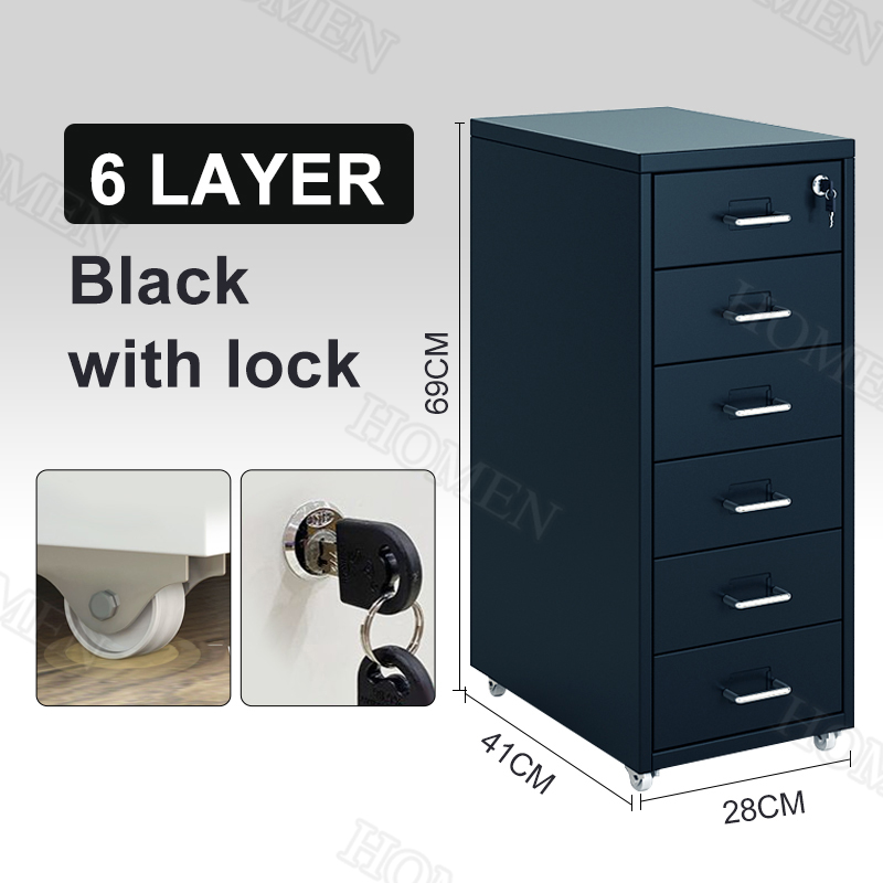 3/5/6 Layer Metal Drawer File Cabinet with lock Unit Mobile Pedestal ...