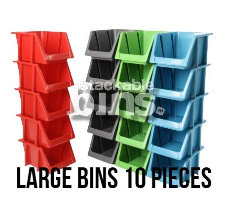 10 PCS LARGE Stackable Bin Boxes Storage Organizer Supplies Tools Bins ...